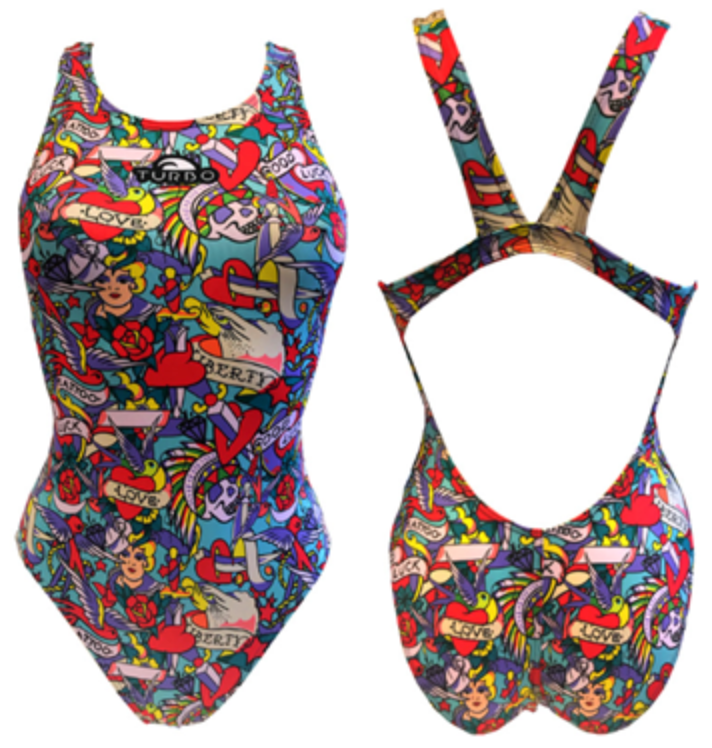 Women Swim Suit - Wide Straps - Liberty Tatoo (Blue Sky) – Turbo Swim Asia