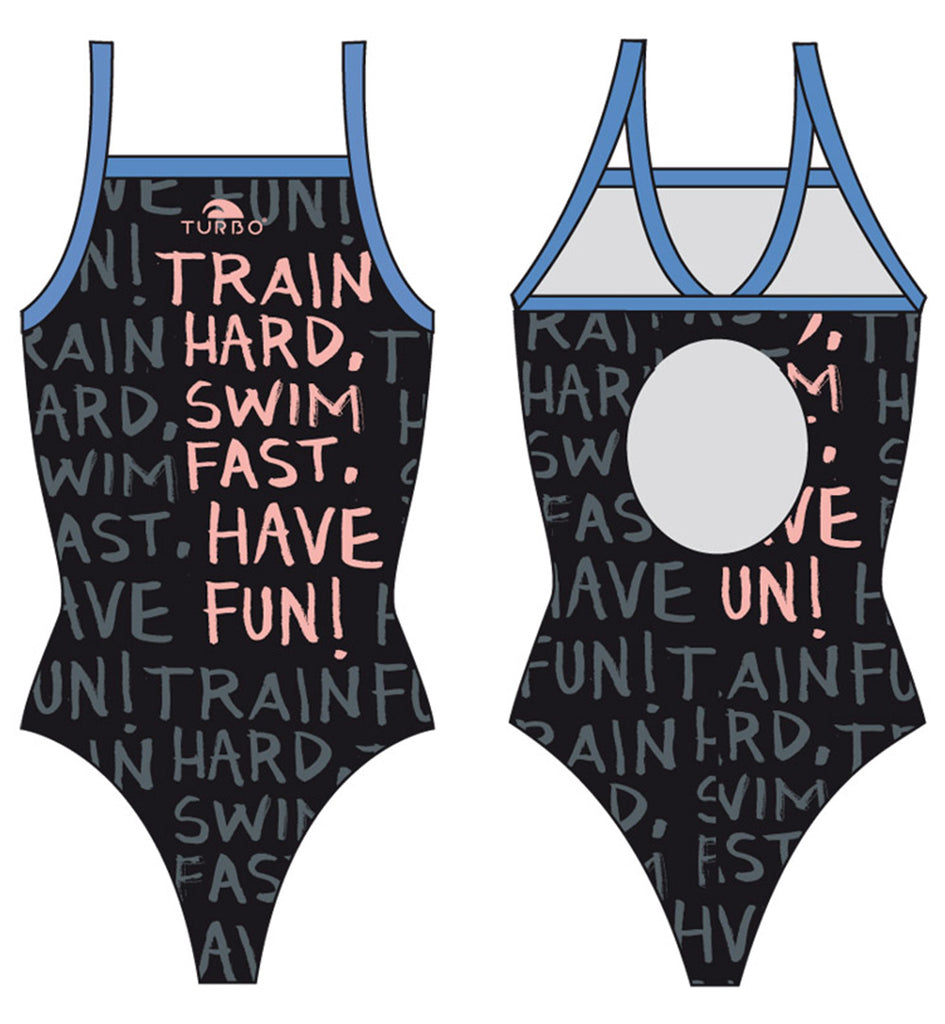 Women Swim Suit - Relax Thin Straps - Train Hard (Black) – Turbo Swim Asia