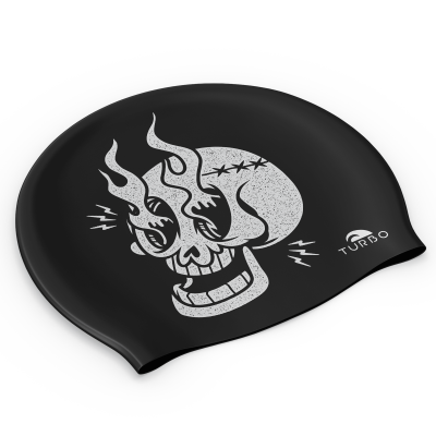 Swimming Cap - Suede Silicone Adult - Skull Fire (Black) – Turbo Swim Asia